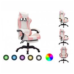 vidaXL Bürostuhl Gaming-Stuhl mit RGB LED-Leuchten Rosa und Weiß Kunstleder