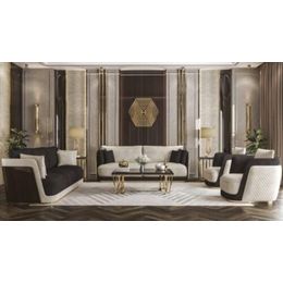 JVmoebel Wohnzimmer-Set Sofagarnitur 4+3+1+1 Sitzer Set Design Sofa Polster Couch Luxus Holz