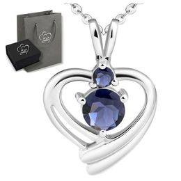 Limana Kette mit Anhänger Herz echter Edelstein blau Iolith 925 Sterling Silber 50cm Herzkette (inkl. Herz Geschenkdose und Tasche)