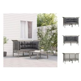 vidaXL Garten-Essgruppe Garten-Ecksofas mit Kissen 2 Stk Grau Polyrattan