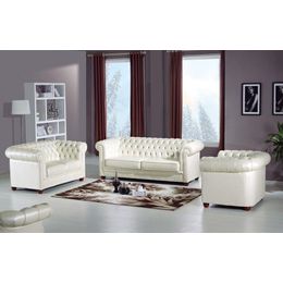JVmoebel Wohnzimmer-Set Edle Designer Couch Luxus Chesterfield Garnituren 100% Leder Sofort