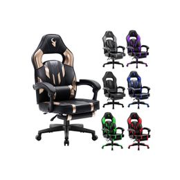 Melko Gaming Chair Gamingstuhl Bürostuhl Chefsessel Schreibtischstuhl mit Fußstütze und Lendenkissen in Schwarz