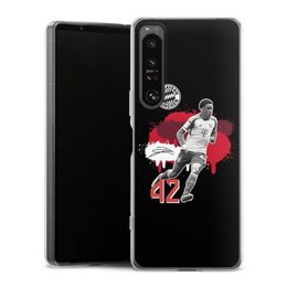 DeinDesign Handyhülle FC Bayern München Jamal Musiala Offizielles Lizenzprodukt, Sony Xperia 1 IV Silikon Hülle Bumper Case Handy Schutzhülle, weiß