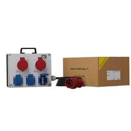 Doktorvolt Stromverteiler 2x16A 3x230V mit Kabel und Stecker Baustromverteiler Steckdosenverteiler 5-fach, ausgestattet mit Mennekes-Steckdosen