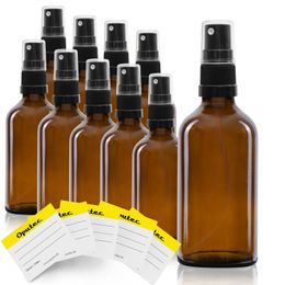 Oputec Sprühflasche 10 x 50ml Sprühflasche, Braunglas, schwarzer Zerstäuber, (Spar-Set)