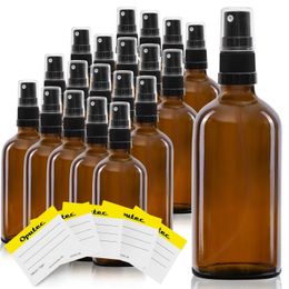 Oputec Sprühflasche 20 x 100ml Sprühflasche, Braunglas, schwarzer Zerstäuber, (Spar-Set)
