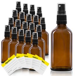 Oputec Sprühflasche 20 x 50ml Sprühflasche, Braunglas, schwarzer Zerstäuber, (Spar-Set)