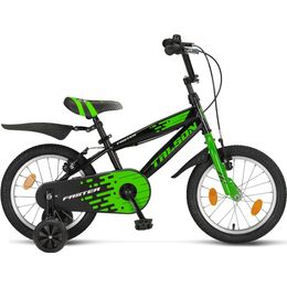 Talson Kinderfahrrad 16 Zoll Single Speed, inkl. Kettenschutz, Stützräder und Zubehör Schwarz