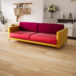 MYCS Sofa Samt Korallenrot - Moderne Designer-Couch: Hochwertige Qualität, einzigartiges Design - 224 x 75 x 98 cm, Komplett anpassbar