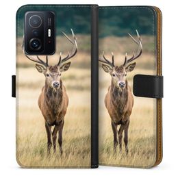 DeinDesign Handyhülle Hirsch Wald Wiese König des Waldes, Xiaomi 11T Pro 5G Hülle Handy Flip Case Wallet Cover Handytasche Leder, schwarz