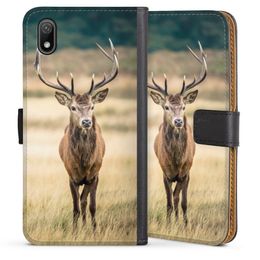 DeinDesign Handyhülle Hirsch Wald Wiese König des Waldes, Huawei Y5 (2019) Hülle Handy Flip Case Wallet Cover Handytasche Leder, schwarz