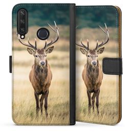 DeinDesign Handyhülle Hirsch Wald Wiese König des Waldes, Huawei Y6p Hülle Handy Flip Case Wallet Cover Handytasche Leder, schwarz
