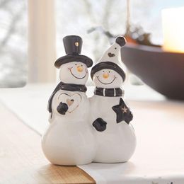 Home-trends24.de Weihnachtsfigur Schneemann Paar Deko Figur Weihnachtsfigur Weihnachtsdeko Creme Gold