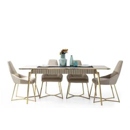 JVmoebel Esszimmer-Set Goldenes Esszimmer Set Luxus Garnitur Designer Möbel, (5-St., Esstisch, 4x Stühle), Made in Europa, beige