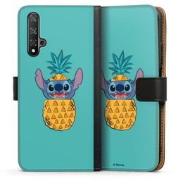 DeinDesign Handyhülle Disney Lilo & Stitch Ananas Stitch Pineapple, Huawei Nova 5T Hülle Handy Flip Case Wallet Cover Handytasche Leder, schwarz