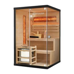 Artsauna Saunakabine Vantaa 120 mit Salzstein - Indoor Sauna f&uuml;r 2 Personen, 3,5 kW Ofen, Glasfront