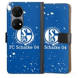 DeinDesign Handyhülle Schalke 04 - Spraylogo, Huawei P50 Pro Hülle Handy Flip Case Wallet Cover Handytasche Leder, schwarz