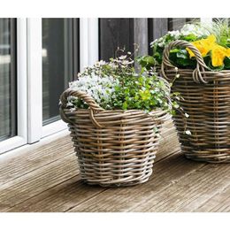 Pflanzkorb Rattan klein, ø 30x23 cm Blumentopf, Pflanztopf, Pflanzkübel für Draußen, Blumenkübel