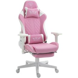 Gaming Stuhl Chair Racing mit Fußstütze und ergonomsichen 4D-Armlehnen, Rosa/Weiß