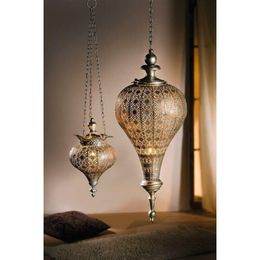 Dekoleidenschaft - Hängewindlicht Fata Morgana groß aus Metall, 105 cm hoch mit Kette, orientalische Laterne, Kerzenhalter, Gartenlaterne,