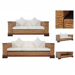 vidaXL Sofa 2-tlg Sofagarnitur mit Auflagen Braun Natur Rattan Couch-Garnitur