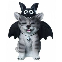 Horror-Shop Dekofigur Grinsende Katze im Fledermauskostüm als Halloween