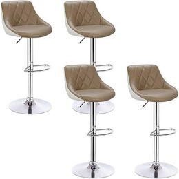 WOLTU 4er Set Barhocker Trensenstuhl Barstuhl Design Hocker 2 farbig mit Rücklehne, Drehbar, verchromter Stahl, Sitzfläche aus Kunstleder, Khaki+weiß