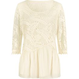 CR&Eacute;ATION L Damen Chiffonbluse mit Baumwoll-Spitze champagner Gr&ouml;&szlig;e 36