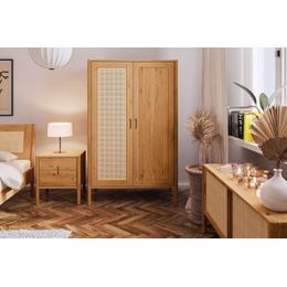 Natur24 Kleiderschrank Kleiderschrank Zola Wildeiche massiv mit Rattan 108x175cm mit 2 Türen