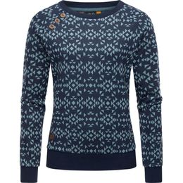 Ragwear Rundhalspullover Darria Aztec Leichter Damen Pullover mit coolem Print-Muster, blau