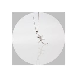 ELLAWIL Silberkette Kette mit Gecko Anhänger Eidechse Echse Halskette mit Tieranhänger (Kettenlänge 40 cm