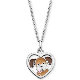 Herzengel Kette mit Anhänger Herz mit Hund, HEN-DOG-HEART, mit Emaille, braun|rosa|schwarz|silberfarben|weiß