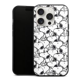 DeinDesign iPhone 15 Pro Handy Slim Case extra d&uuml;nn Silikon Handyh&uuml;lle schwarz H&uuml;lle Peanuts Snoopy Muster Silikon Slim Case