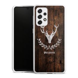 DeinDesign Galaxy A33 5G Handy Silikon H&uuml;lle Case wei&szlig; Handyh&uuml;lle Wood Deer Wooden Look Silikon Case