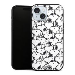 DeinDesign iPhone 15 Handy Slim Case extra d&uuml;nn Silikon Handyh&uuml;lle schwarz H&uuml;lle Peanuts Snoopy Muster Silikon Slim Case