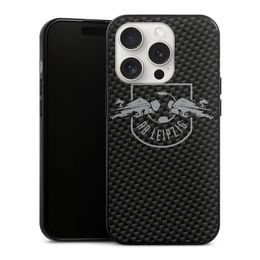 DeinDesign iPhone 15 Pro Handy Slim Case extra d&uuml;nn Silikon Handyh&uuml;lle schwarz H&uuml;lle Rb Leipzig Carbon Metallic Look Silikon Slim Case