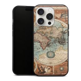 DeinDesign iPhone 15 Pro Handy Slim Case extra d&uuml;nn Silikon Handyh&uuml;lle schwarz H&uuml;lle Vintage Map World Map Silikon Slim Case