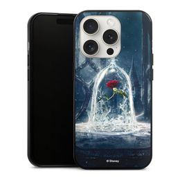 DeinDesign iPhone 15 Pro Handy Slim Case extra d&uuml;nn Silikon Handyh&uuml;lle schwarz H&uuml;lle Rose The Beauty And The Beast Disney Princess Silikon Slim Case