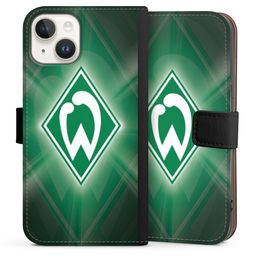 DeinDesign iPhone 14 Handy Klapph&uuml;lle Handyh&uuml;lle aus Kunst Leder schwarz Flip Case Sv Werder Bremen Coat Of Arms Official Licensed Product Sideflip mit Lasche