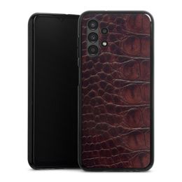 DeinDesign Galaxy A13 4G Handy Silikon H&uuml;lle Case schwarz Handyh&uuml;lle Leather Crocodile Animal Print