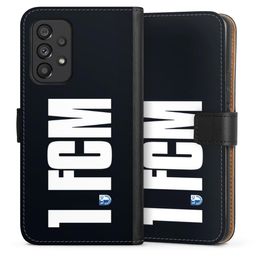 DeinDesign Galaxy A53 5G Handy Klapph&uuml;lle Handyh&uuml;lle aus Kunst Leder schwarz Flip Case Official Licensed Product 1. Fcm 1. Fc Magdeburg Sideflip mit langer 
