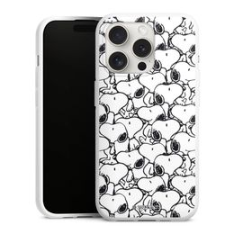DeinDesign iPhone 15 Pro Handy Silikon H&uuml;lle Case wei&szlig; Handyh&uuml;lle Peanuts Snoopy Muster Silikon Case