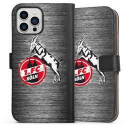 DeinDesign iPhone 13 Pro Max Handy Klapph&uuml;lle Handyh&uuml;lle aus Kunst Leder schwarz Flip Case Official Licensed Product Metallic Look 1. Fc K&ouml;ln Sideflip mit langer