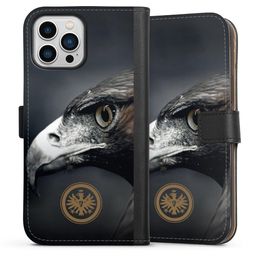 DeinDesign iPhone 13 Pro Max Handy Klapph&uuml;lle Handyh&uuml;lle aus Kunst Leder schwarz Flip Case Eintracht Frankfurt Eagle Official Licensed Product Sideflip mit 