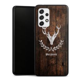 DeinDesign Galaxy A53 5G Handy Silikon H&uuml;lle Case schwarz Handyh&uuml;lle Wood Deer Wooden Look