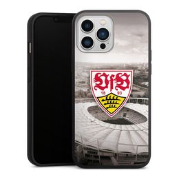 DeinDesign iPhone 13 Pro Max Handy Premium Silikon H&uuml;lle Handyh&uuml;lle schwarz Case Official Licensed Product Vfb Stuttgart Stadium Silikon Premium Case