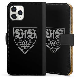 DeinDesign iPhone 11 Pro Handy Klapph&uuml;lle Handyh&uuml;lle aus Kunst Leder schwarz Flip Case Official Licensed Product Vfb Stuttgart Logo Sideflip mit Lasche