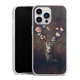 DeinDesign iPhone 13 Pro Handy Silikon H&uuml;lle Case wei&szlig; Handyh&uuml;lle Reindeer Flowers Rehe Silikon Case