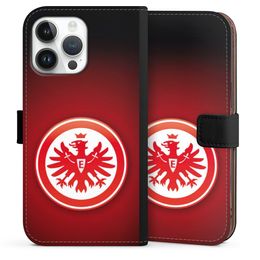 DeinDesign iPhone 14 Pro Max Handy Klapph&uuml;lle Handyh&uuml;lle aus Kunst Leder schwarz Flip Case Official Licensed Product Coat Of Arms Eintracht Frankfurt Sideflip 