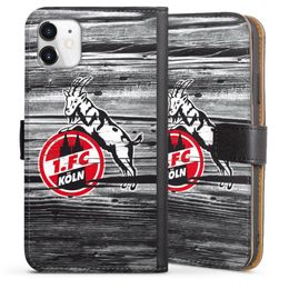 DeinDesign iPhone 11 Handy Klapph&uuml;lle Handyh&uuml;lle aus Kunst Leder schwarz Flip Case 1. Fc K&ouml;ln Wooden Look Official Licensed Product Sideflip mit Lasche